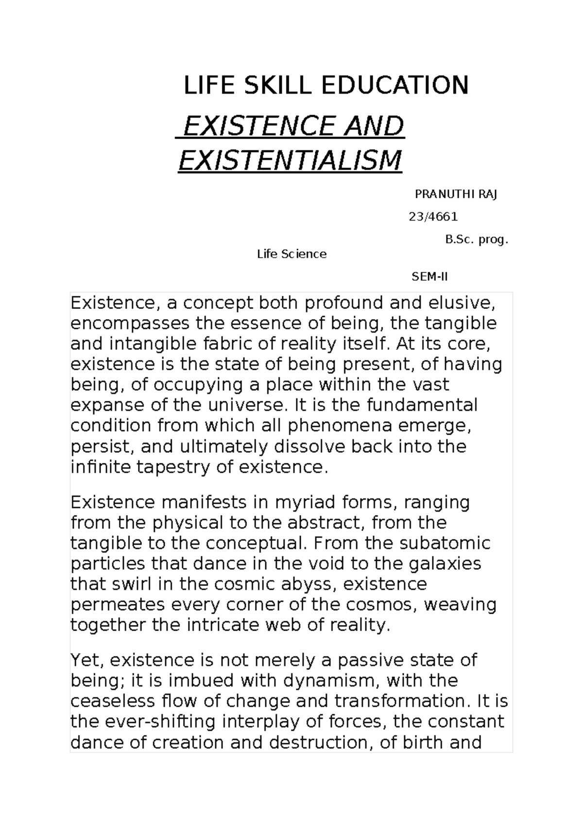 LIFE Skill Education - LIFE SKILL EDUCATION EXISTENCE AND ...