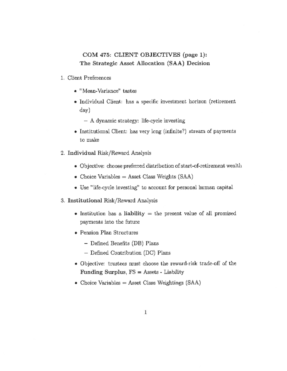 05 - Objectives - fifth - COM 475: CLIENT OBJECTIVES (page 1): The ...