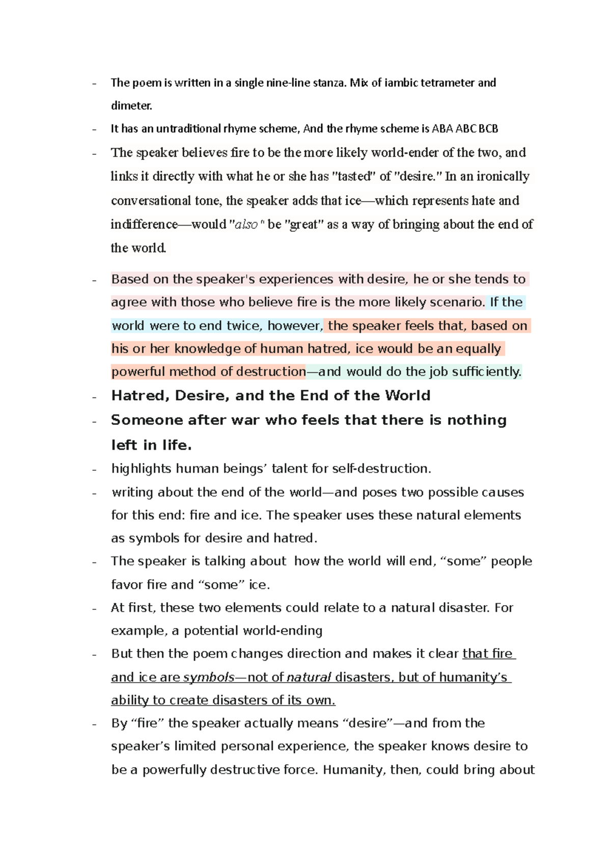 Fire and ICE - Analyse of this text. some examples and explanations ...