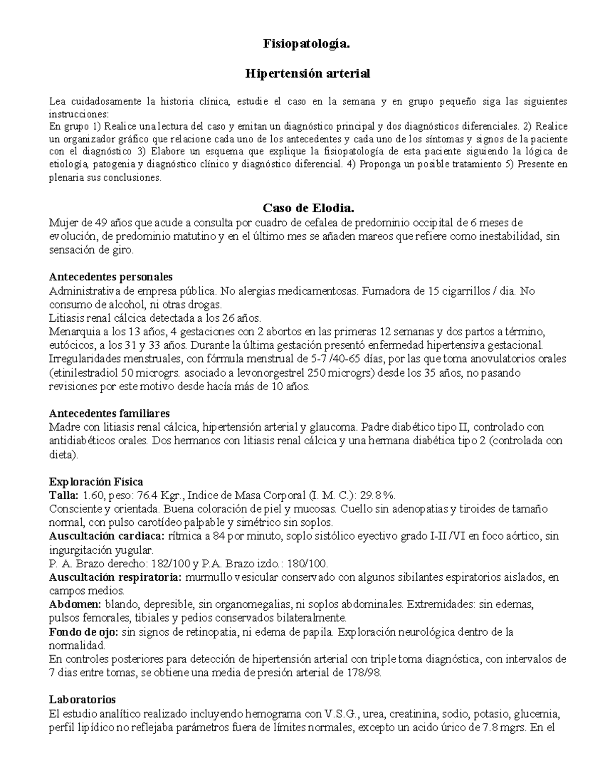 Caso Clínico De La Hipertensión Arterial Hta Fisiopatología