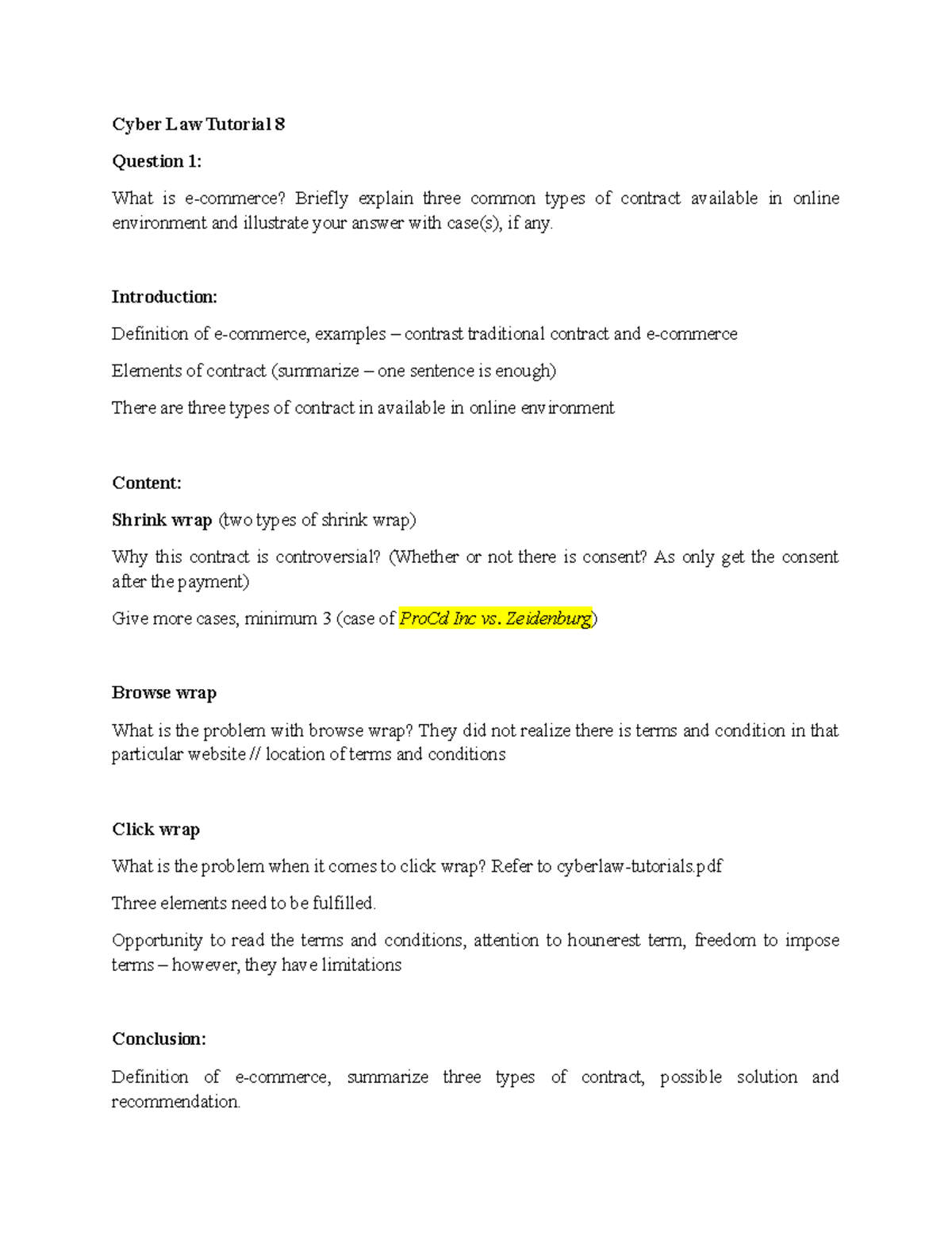 Cyber Law Tutorial 8 - Introduction: Definition of e-commerce, examples – contrast traditional ...