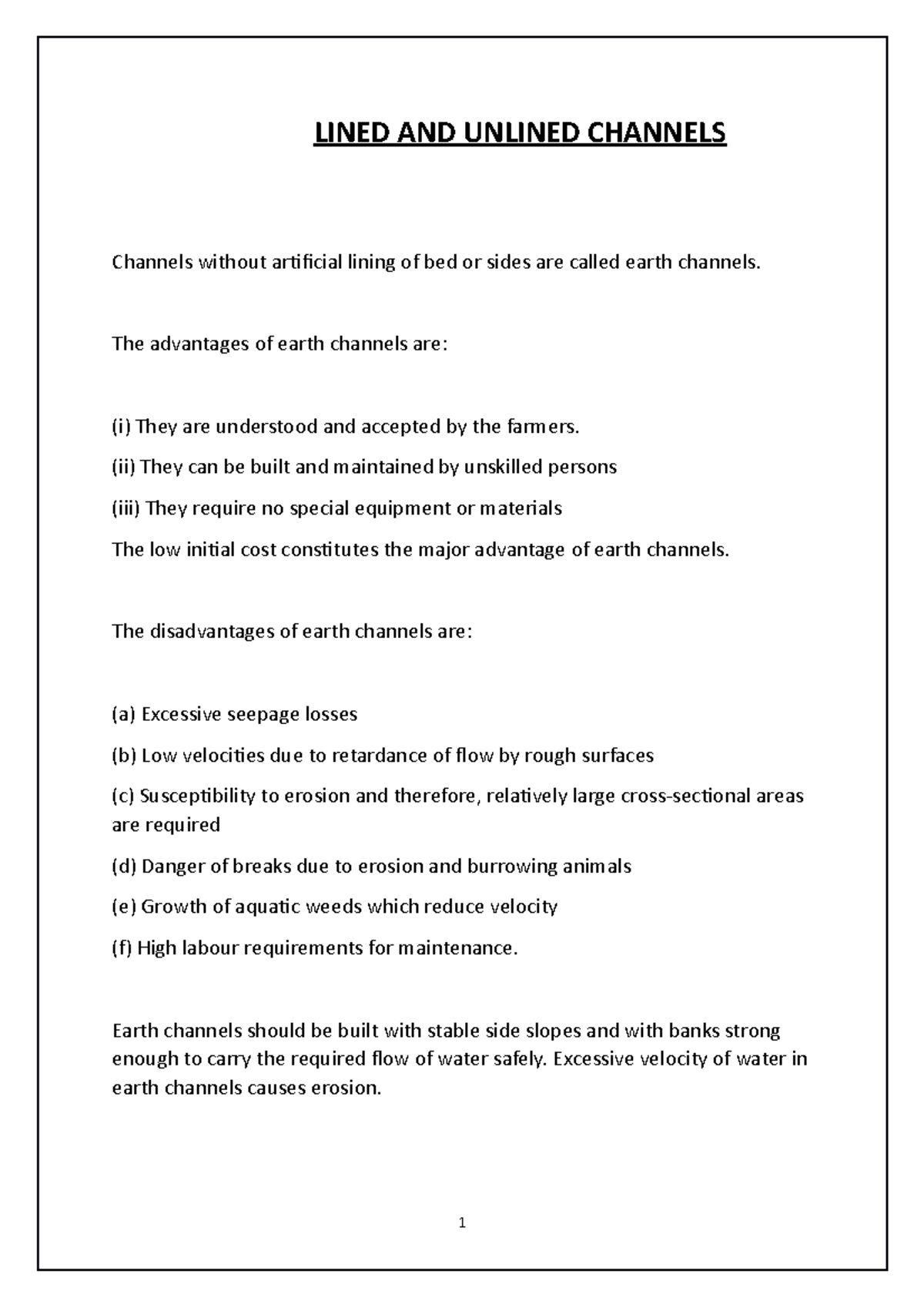 Lined AND Unlined Channels - LINED AND UNLINED CHANNELS Channels ...