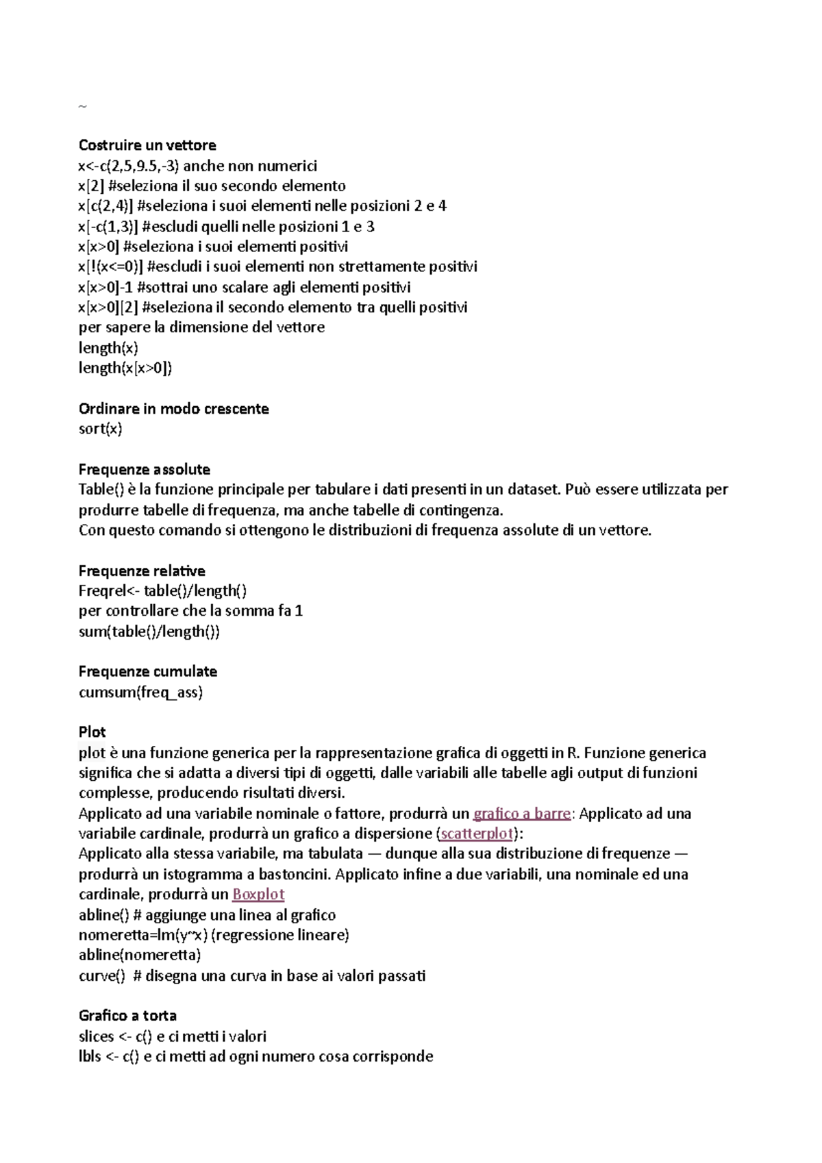 Statistica comandi R studio - ~ Costruire un vettore x