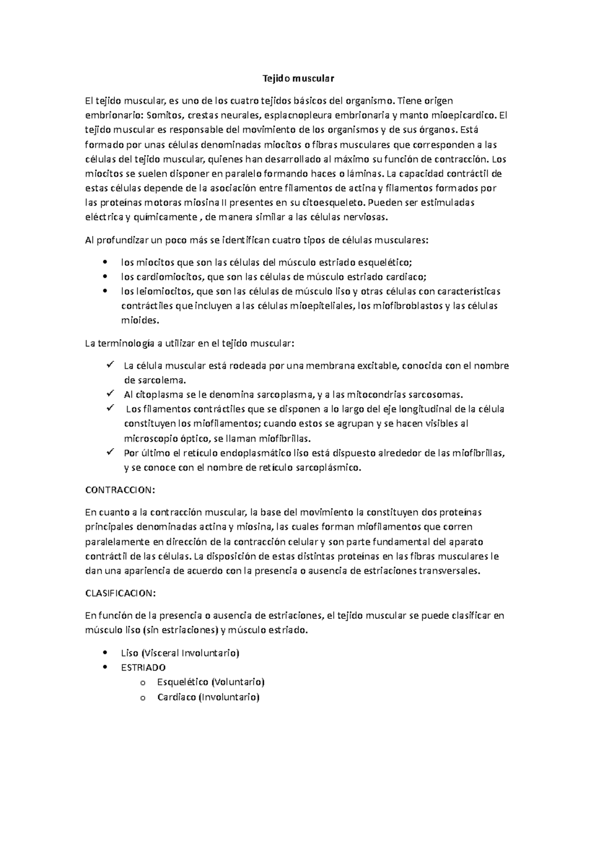 Tejido muscular - Tiene origen embrionario: Somitos, crestas neurales ...