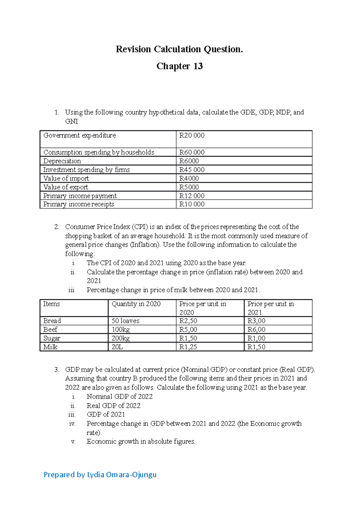 Revision Calculation Question chapter 13 - Revision Calculation ...