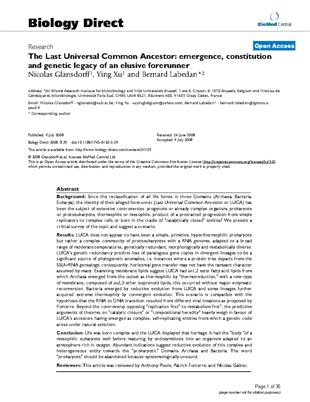 1745 6150 3 29 - uau - BioMed Central Page 1 of 35 Biology Direct ...