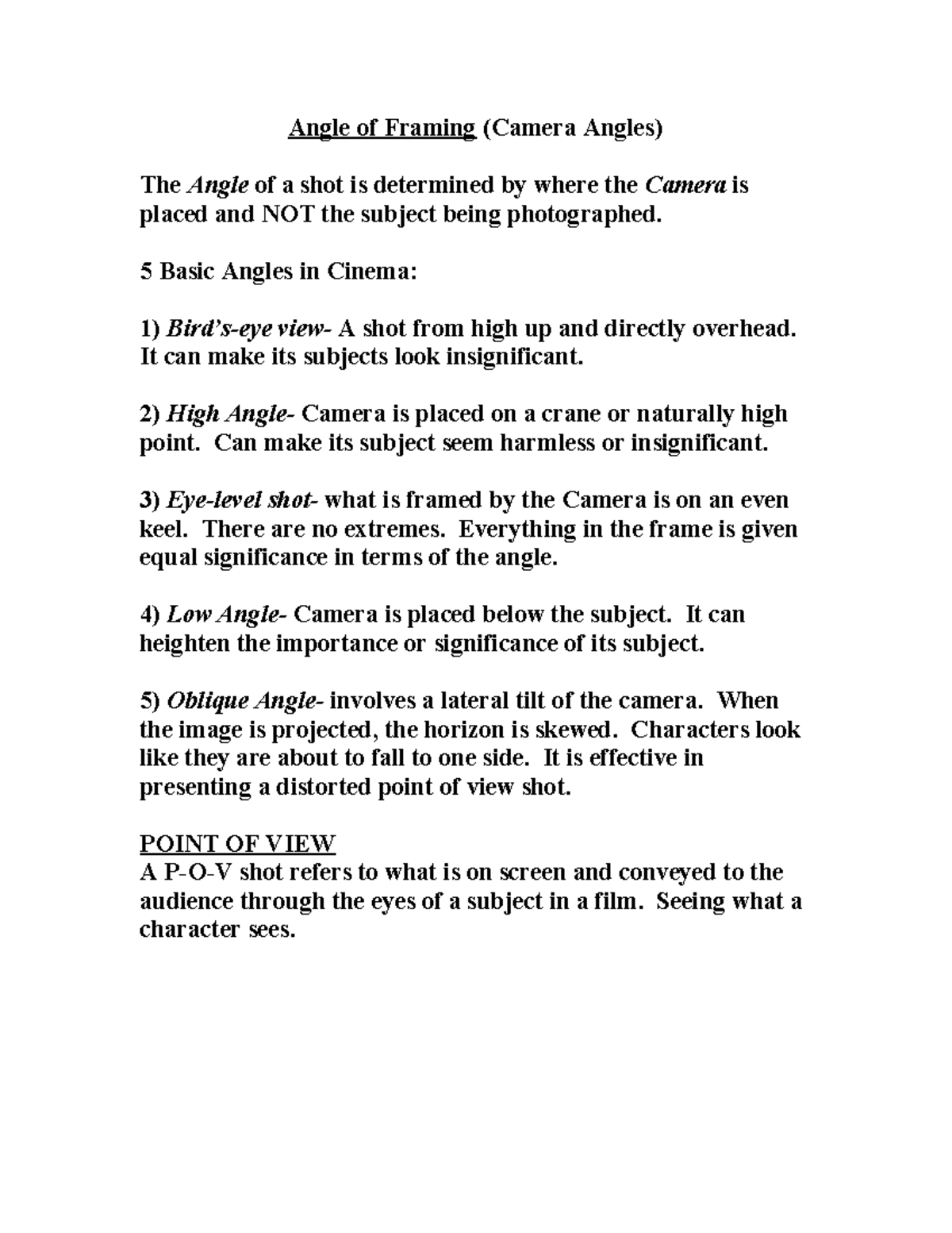 Lecture on Angle of Framing - Angle of Framing (Camera Angles) The ...