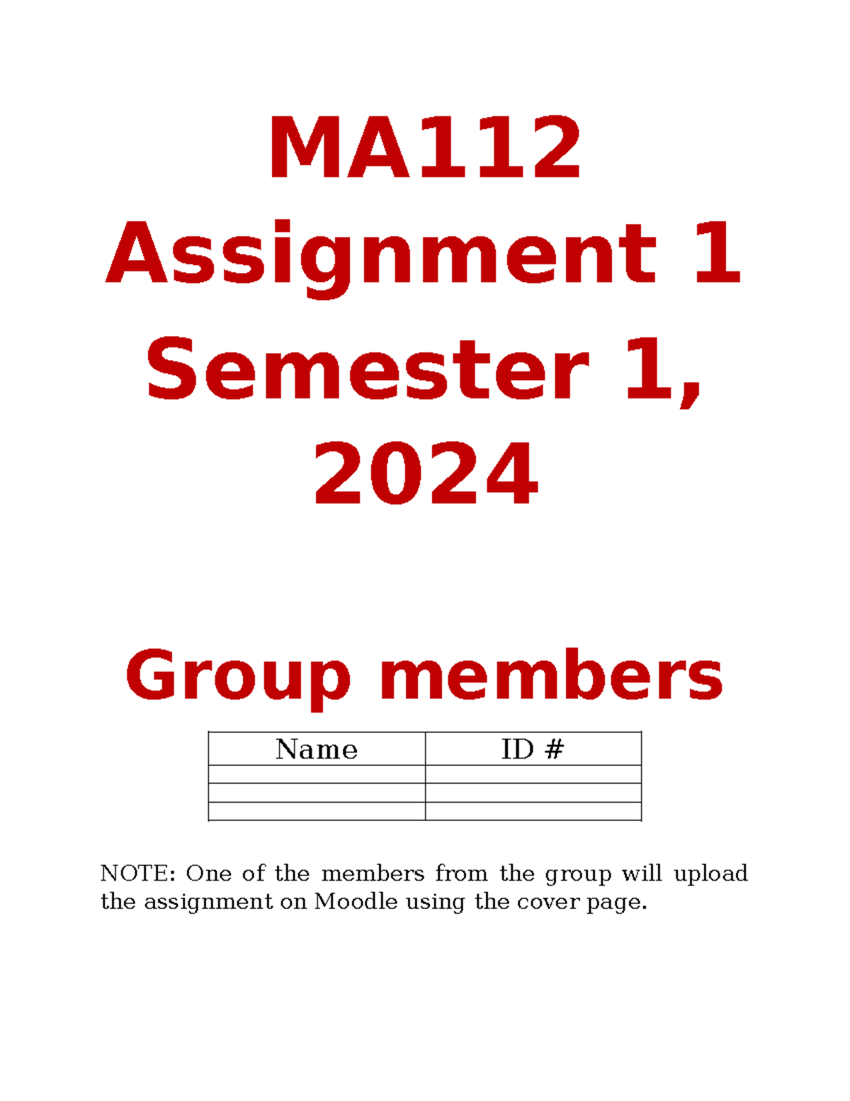 MA112 Assignment 1 Cover Page - Engineering Mathematics - MA Assignment ...
