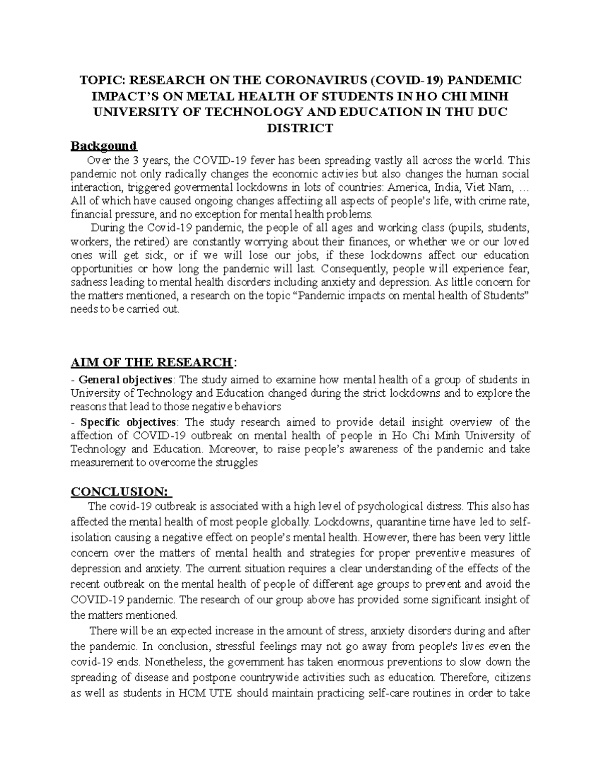 Topicfix - asd - TOPIC: RESEARCH ON THE CORONAVIRUS (COVID-19) PANDEMIC ...