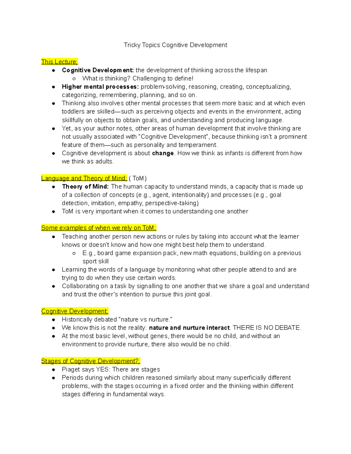 Tricky Topics Cognitive Development - Thinking also involves other ...
