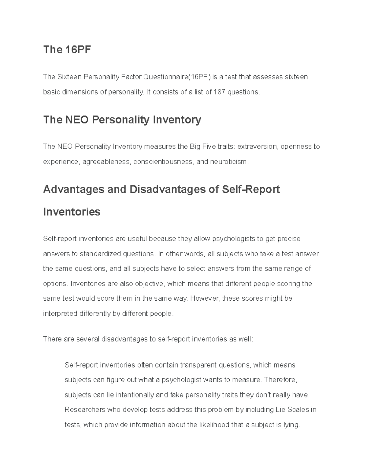 in class personality lecture notes - The 16PF The Sixteen Personality ...