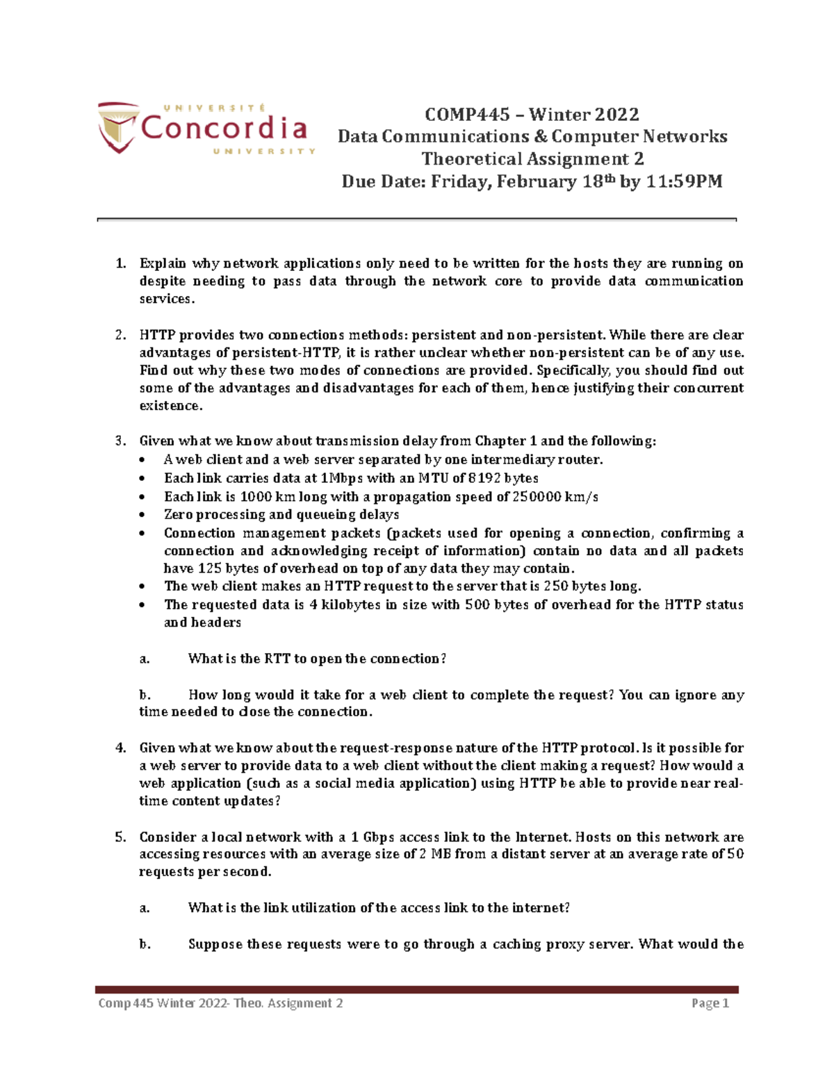 Comp445-W22 TA2 - Theory Assignment 2 - Comp 445 Winter 2022- Theo ...
