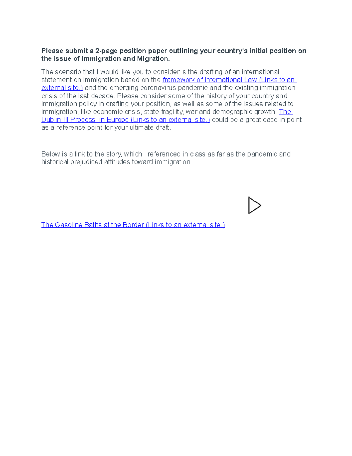 International law - Please submit a 2-page position paper outlining ...