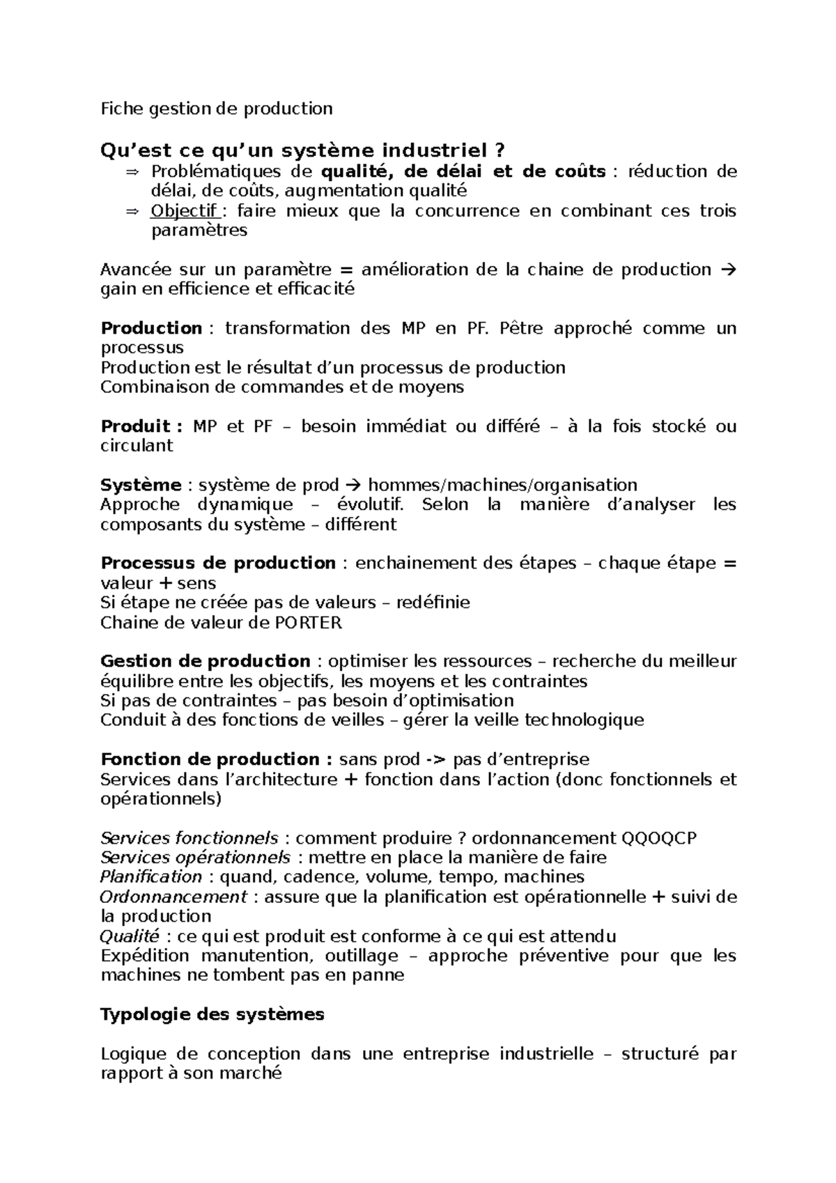 Fiche gestion de production - comme un processus Production est le ...