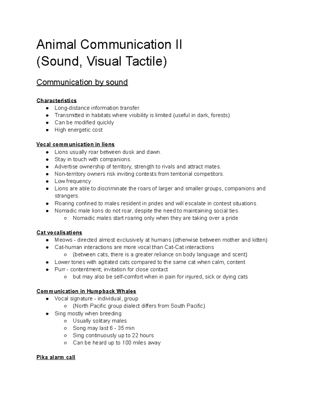 Lecture 8 Animal Communication II (Sound, Visual Tactile) - Animal ...