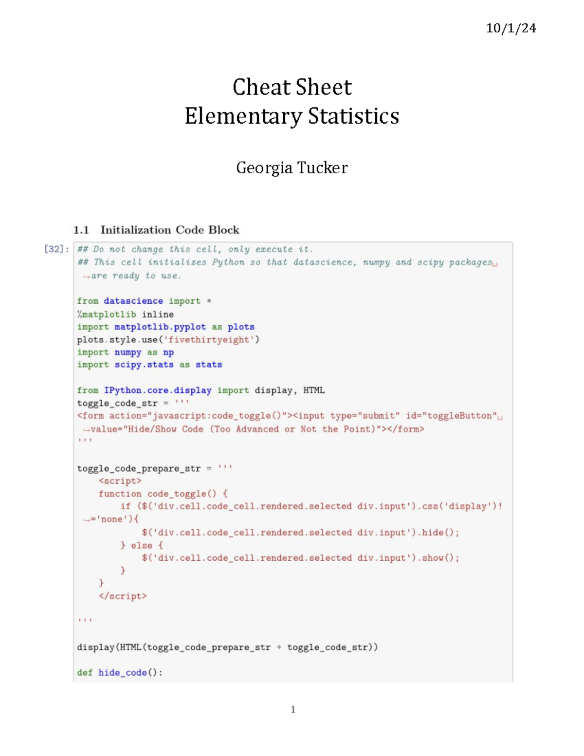 Cheat Sheet for Midterm - MATH 2400 - Cheat Sheet Elementary Statistics ...