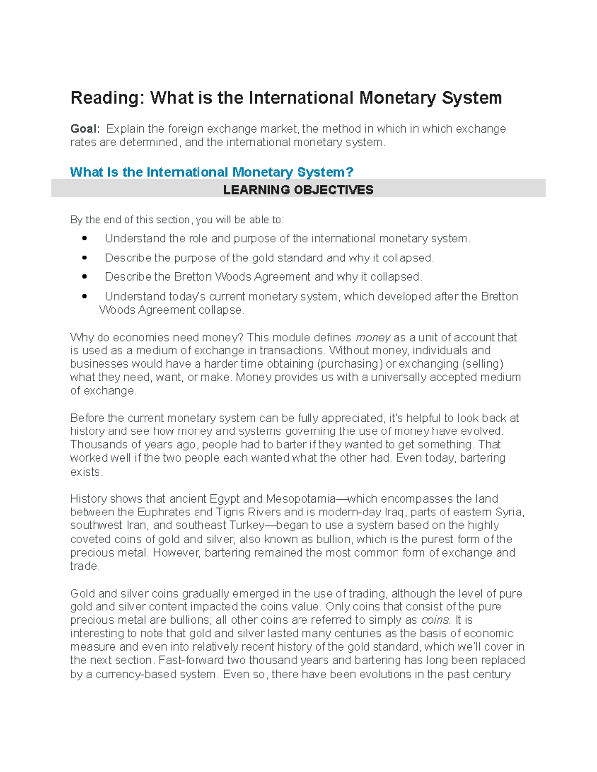 Reading International Monetary System - Reading: What is the ...