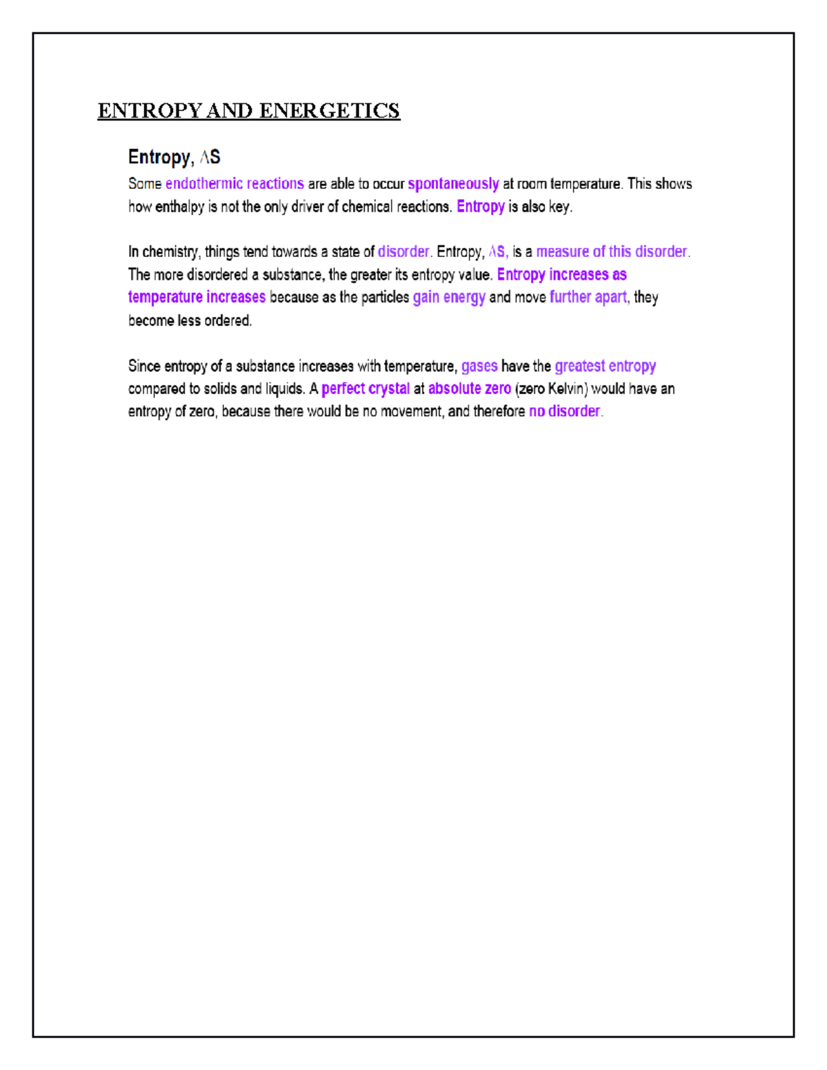 2021- Entropy - Alevel notes chemistry - ENTROPY AND ENERGETICS Entropy ...
