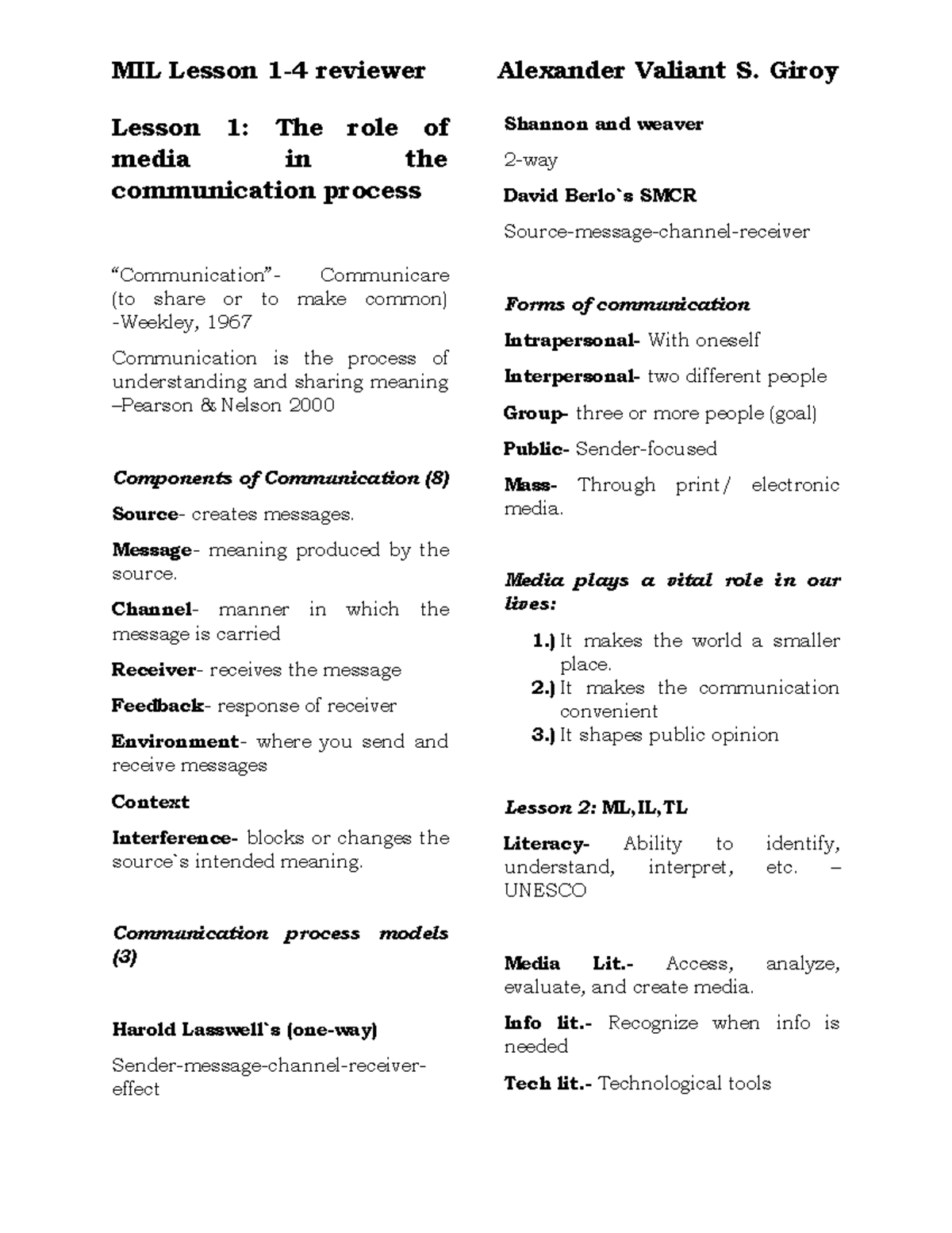 Lesson 1 4 MIL - Reviewer of MIL - Lesson 1: The role of media in the ...