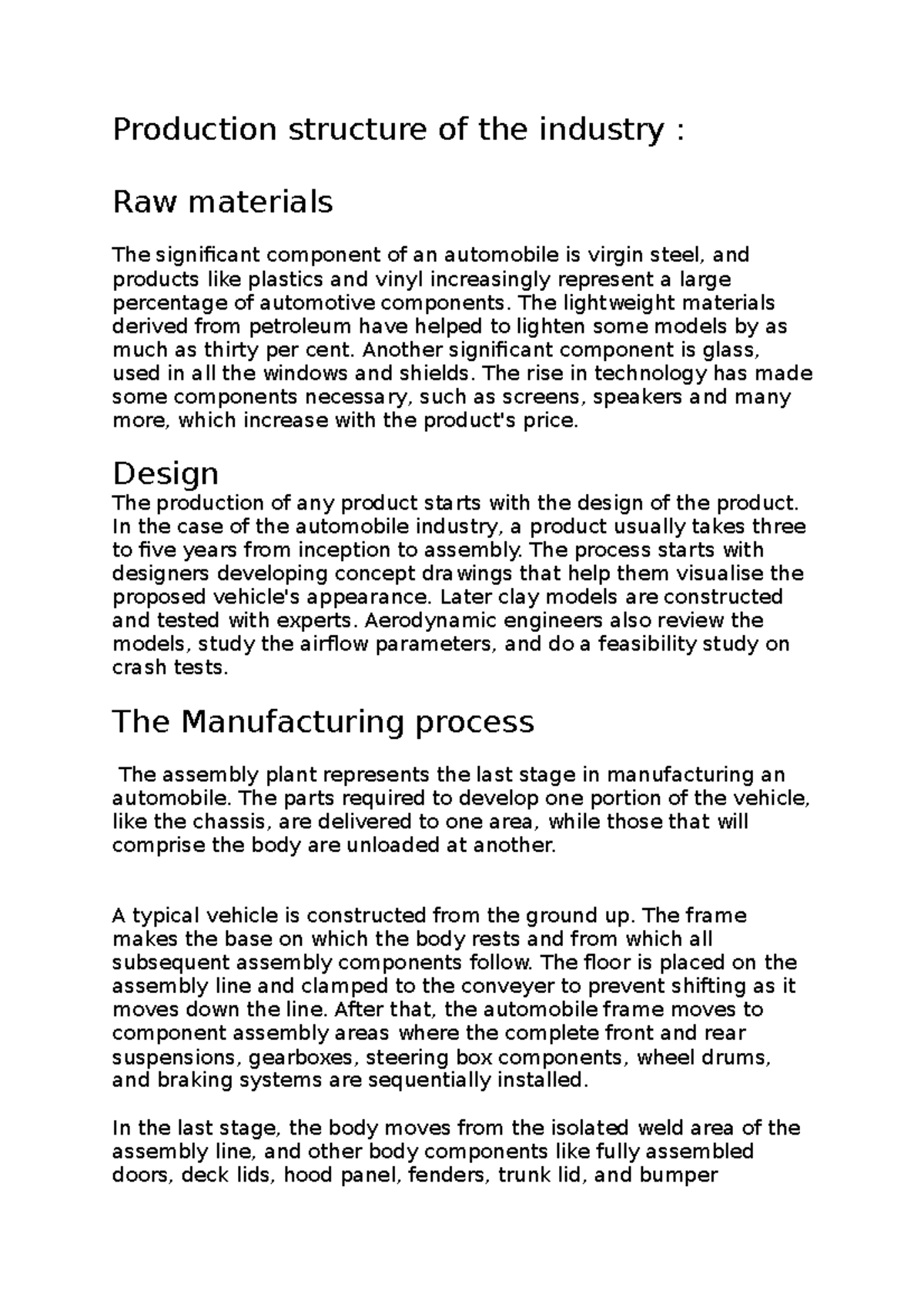 ME assign interim - good - Production structure of the industry : Raw ...