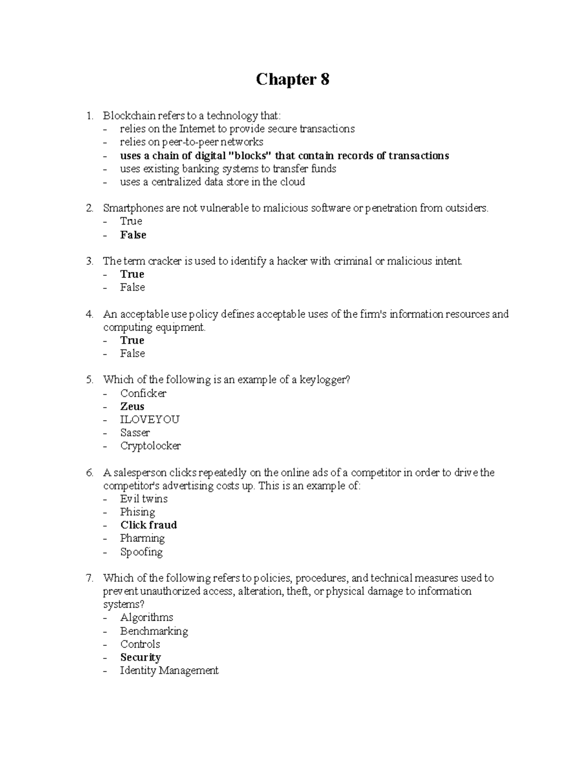 MIS - Chapter 8 quizzes - Chapter 8 Blockchain refers to a technology ...