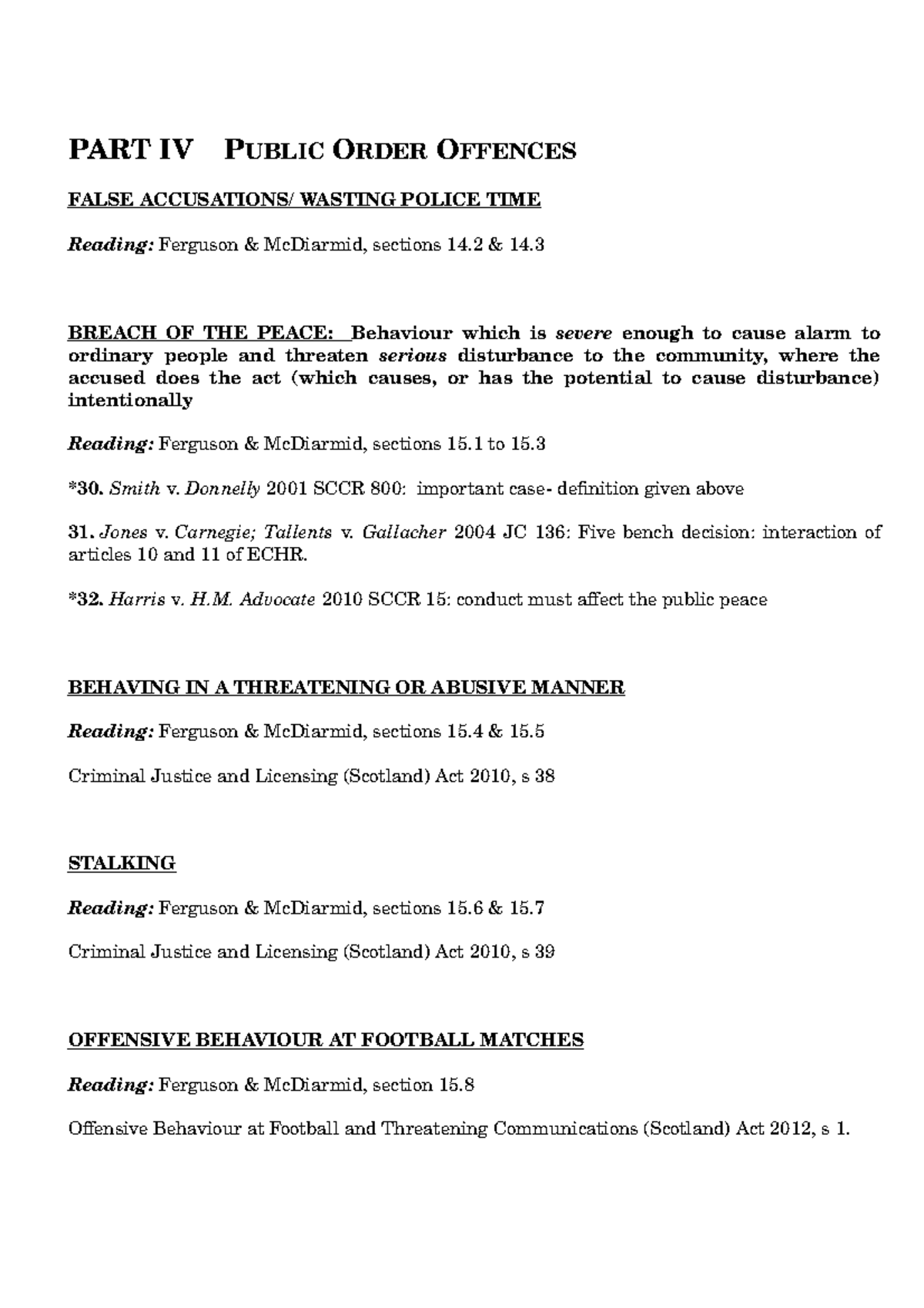 Overview Part 4 - PART IV PUBLIC ORDER OFFENCES FALSE ACCUSATIONS ...