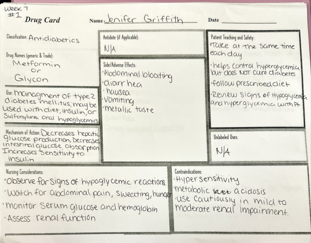 Week 7 drug cards - week 7 Drug Card Name Jenifer Griffith Date ...