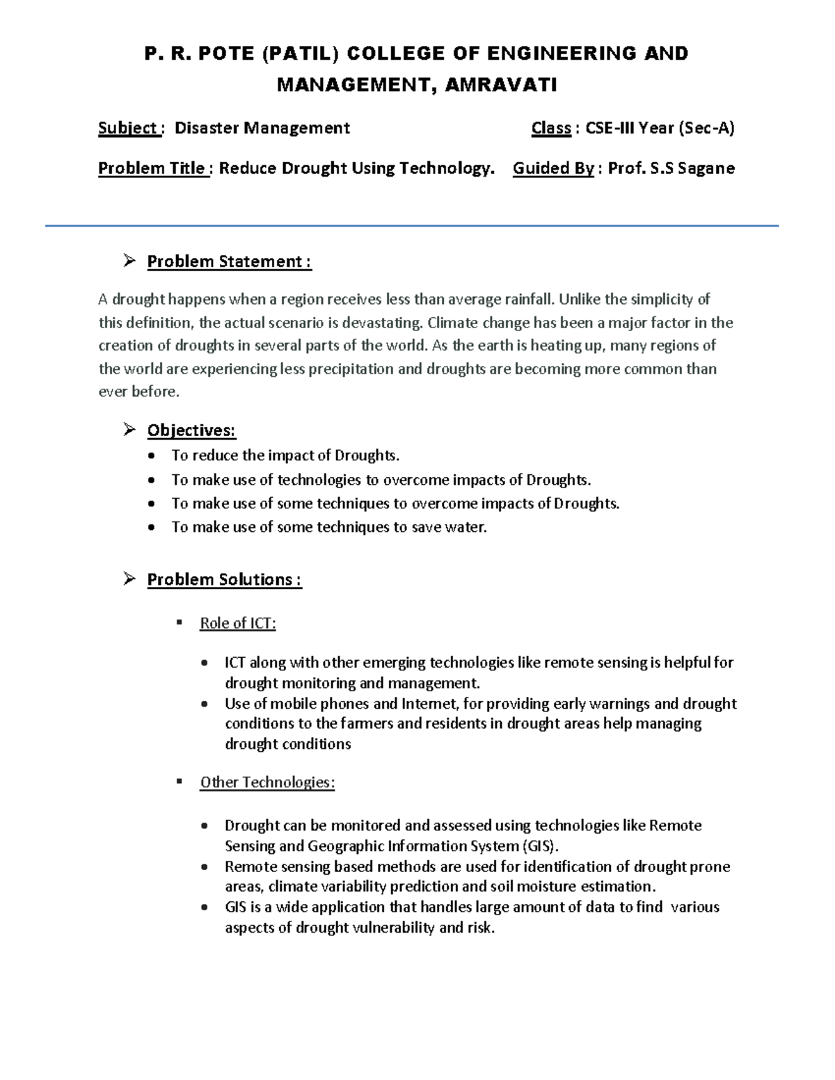 Problem Statement (DM) - P. R. POTE (PATIL) COLLEGE OF ENGINEERING AND ...