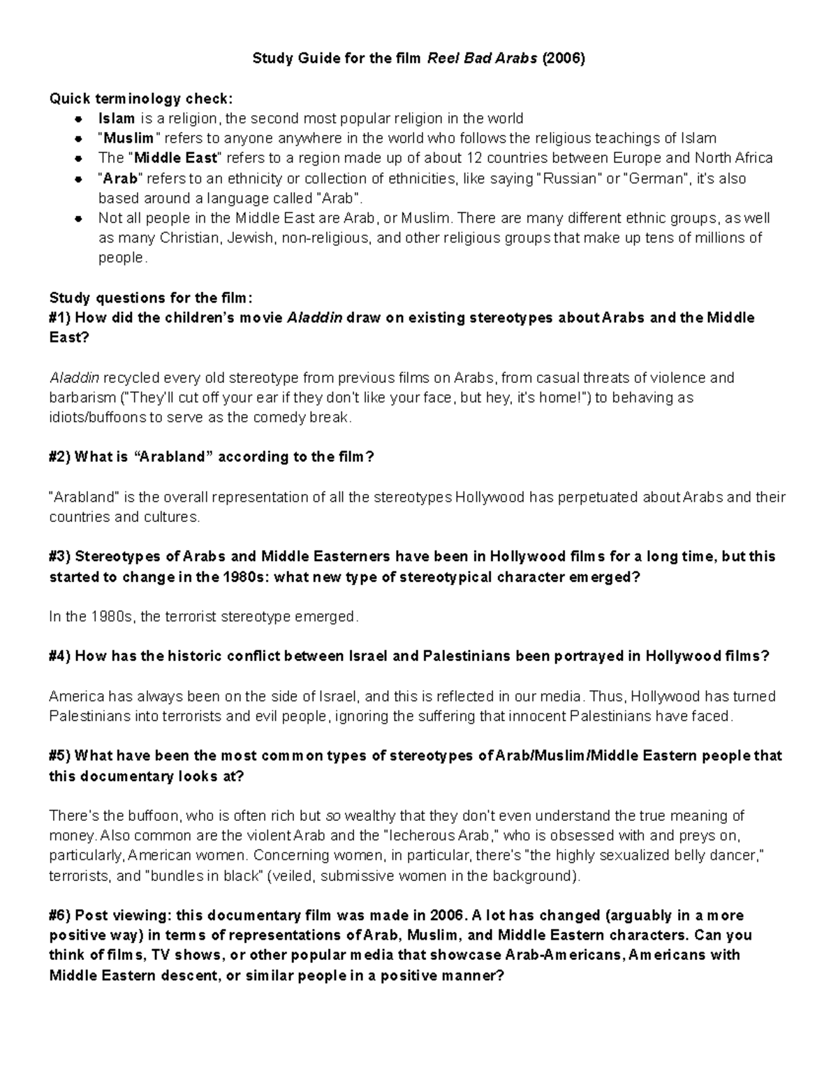 Study Guide for 'Reel Bad Arabs' (2006 ) - Study Guide for the film ...