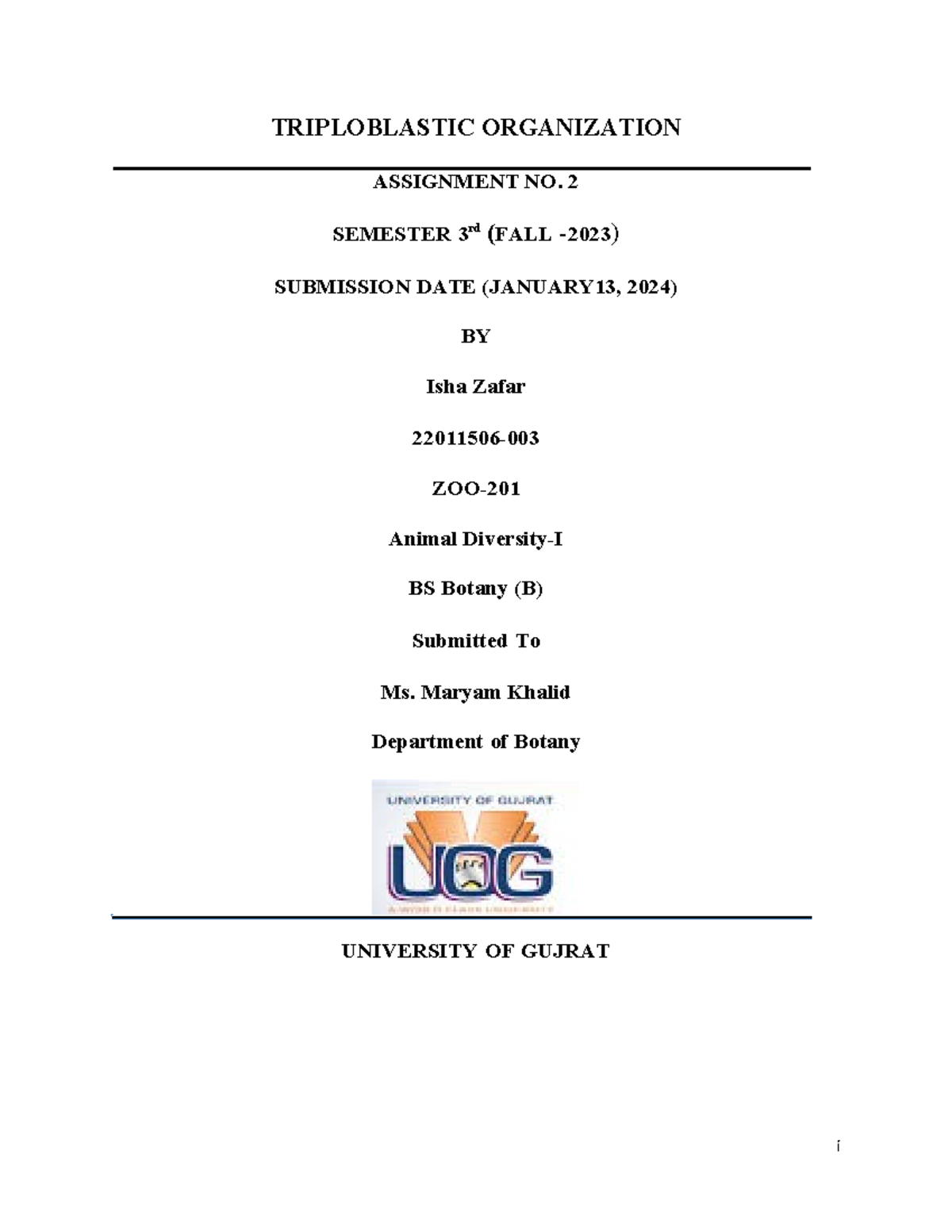 Triploblastic Organization - TRIPLOBLASTIC ORGANIZATION ASSIGNMENT NO ...