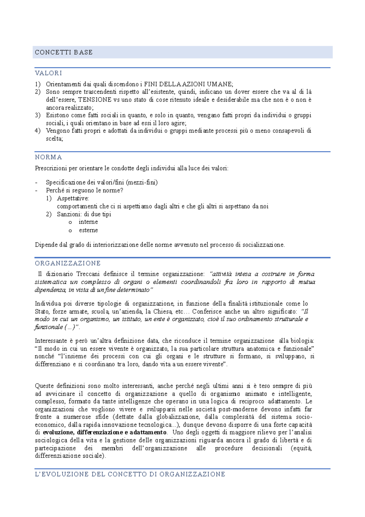 Concetti di base (organizzazione, vari tipi) - CONCETTI BASE VALORI ...