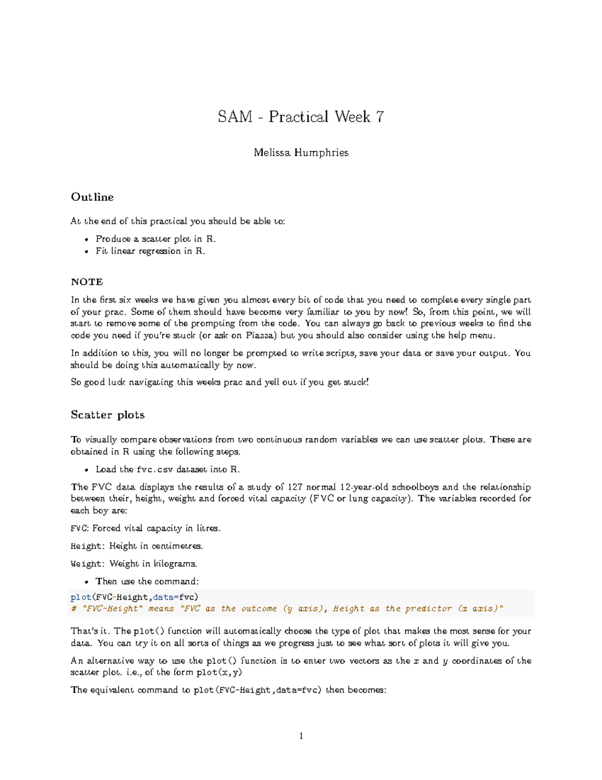 Practical 7 Practice Computer Exercises For Topic 7 Of Statistical Analysis And Modelling