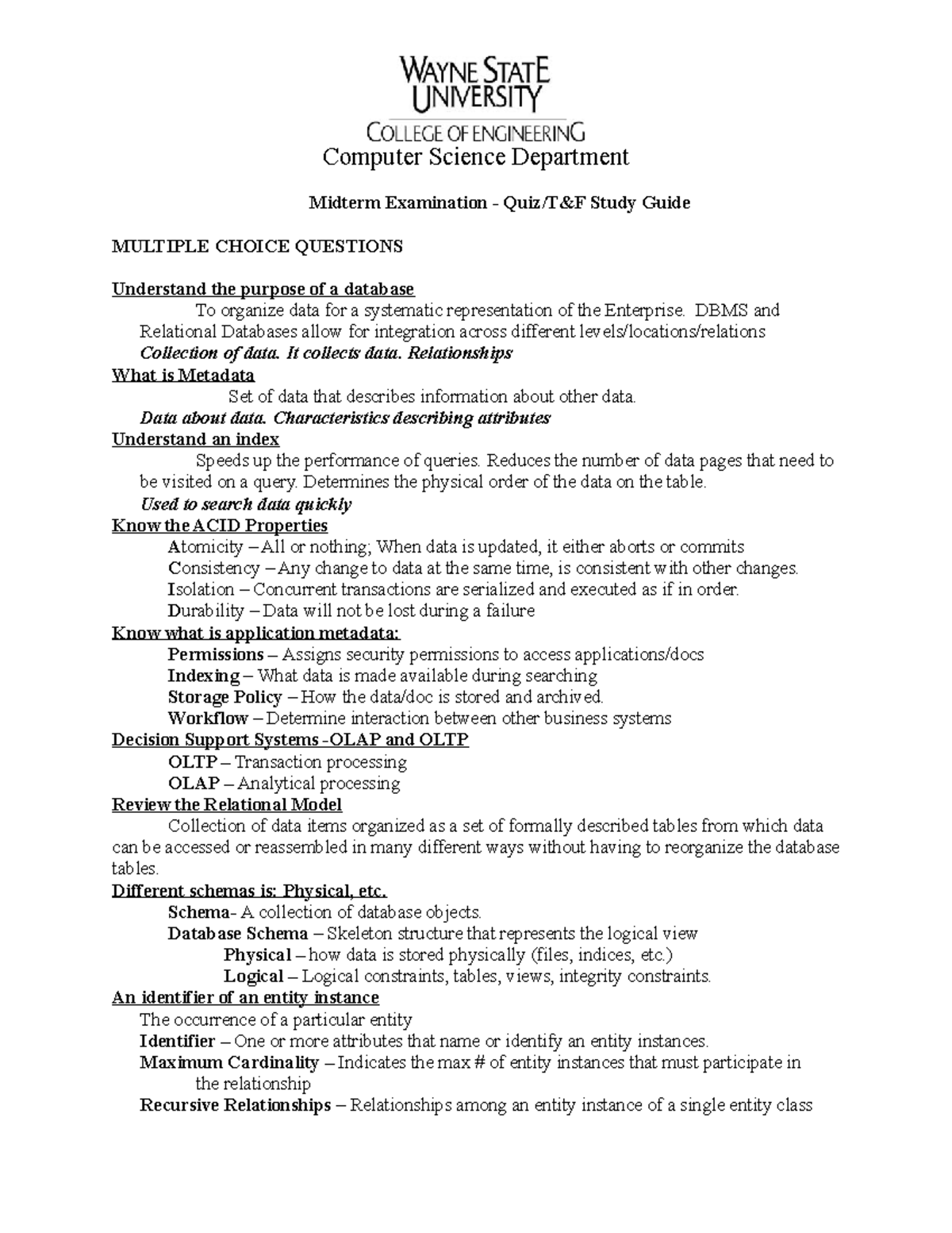 Winter 2018 Mid term study guide Quiz - Computer Science Department ...