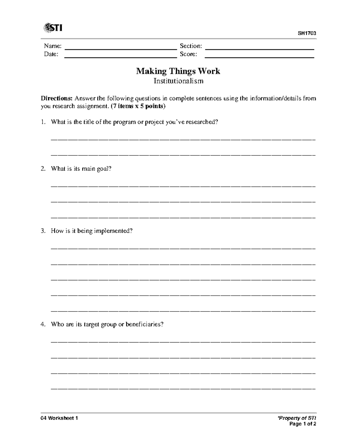 SH1703 - Disciplines and Ideas in the SS 04 Worksheet 1 - SH 04 ...