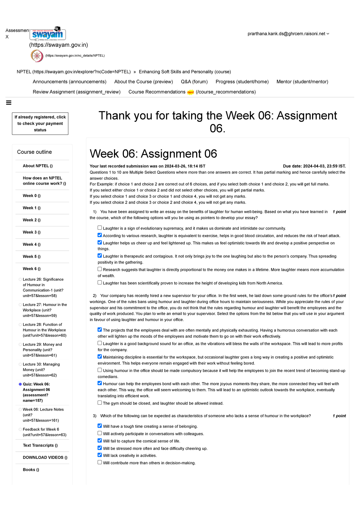 Nptel Week 6 - Thank you for taking the Week 06: Assignment 06. NPTEL ...