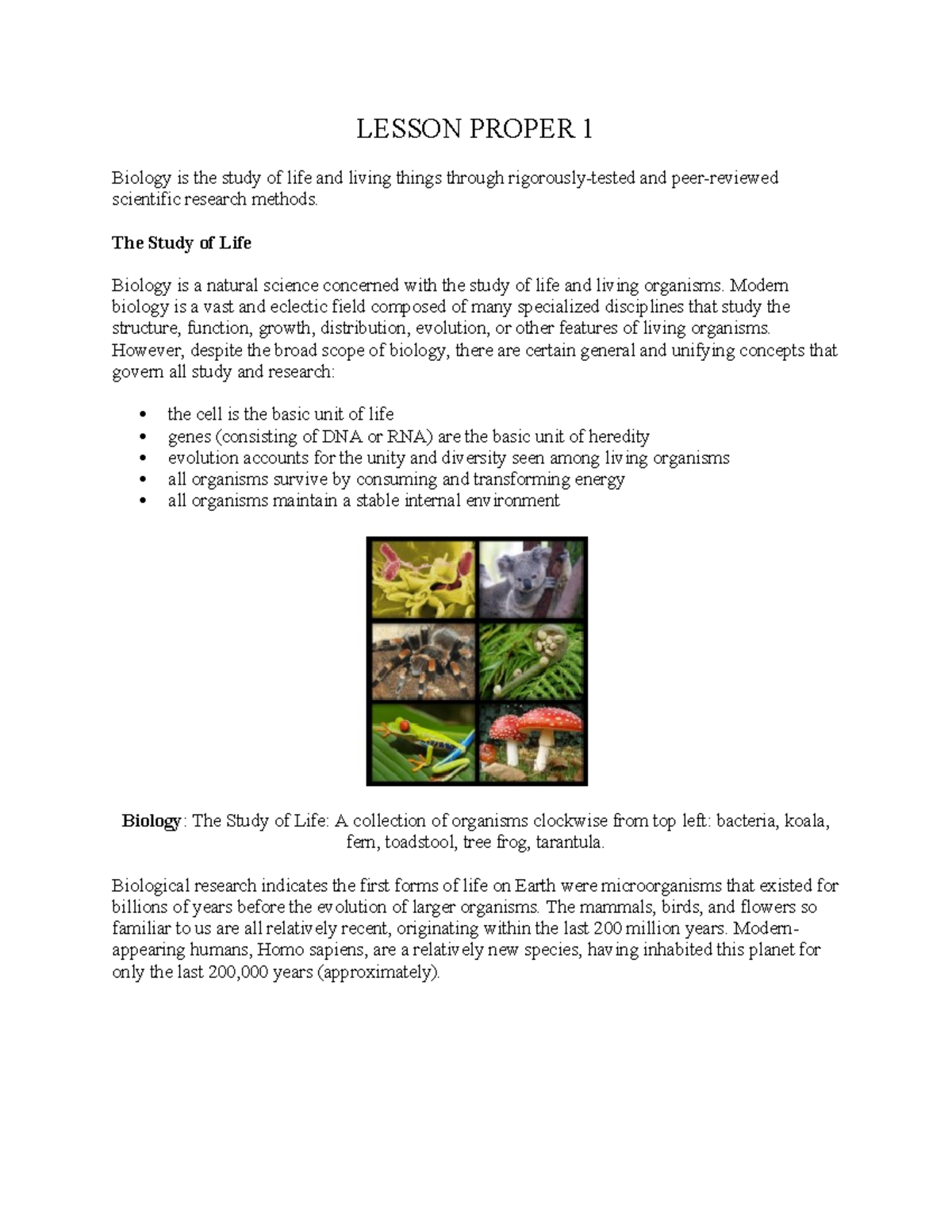 Biological Science WEEK 1-2-3-4-5 - LESSON PROPER 1 Biology is the ...