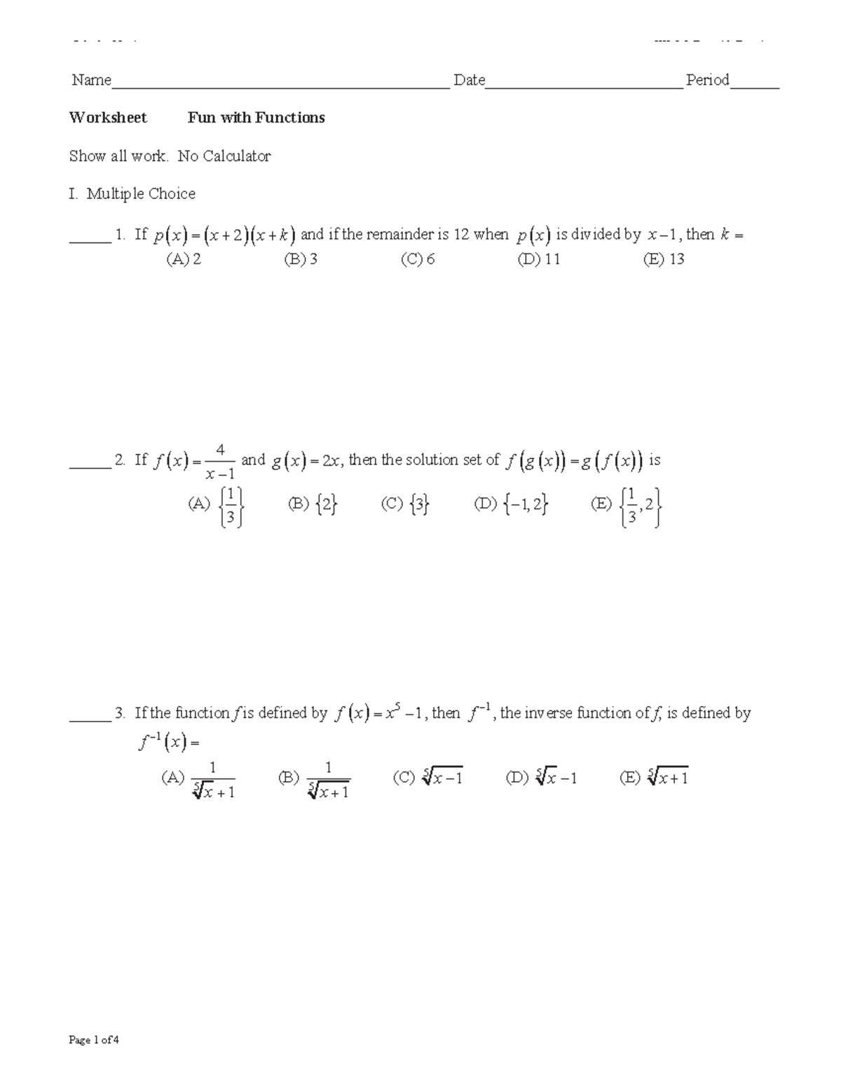 8 Fun with Functions - blank - Name ...