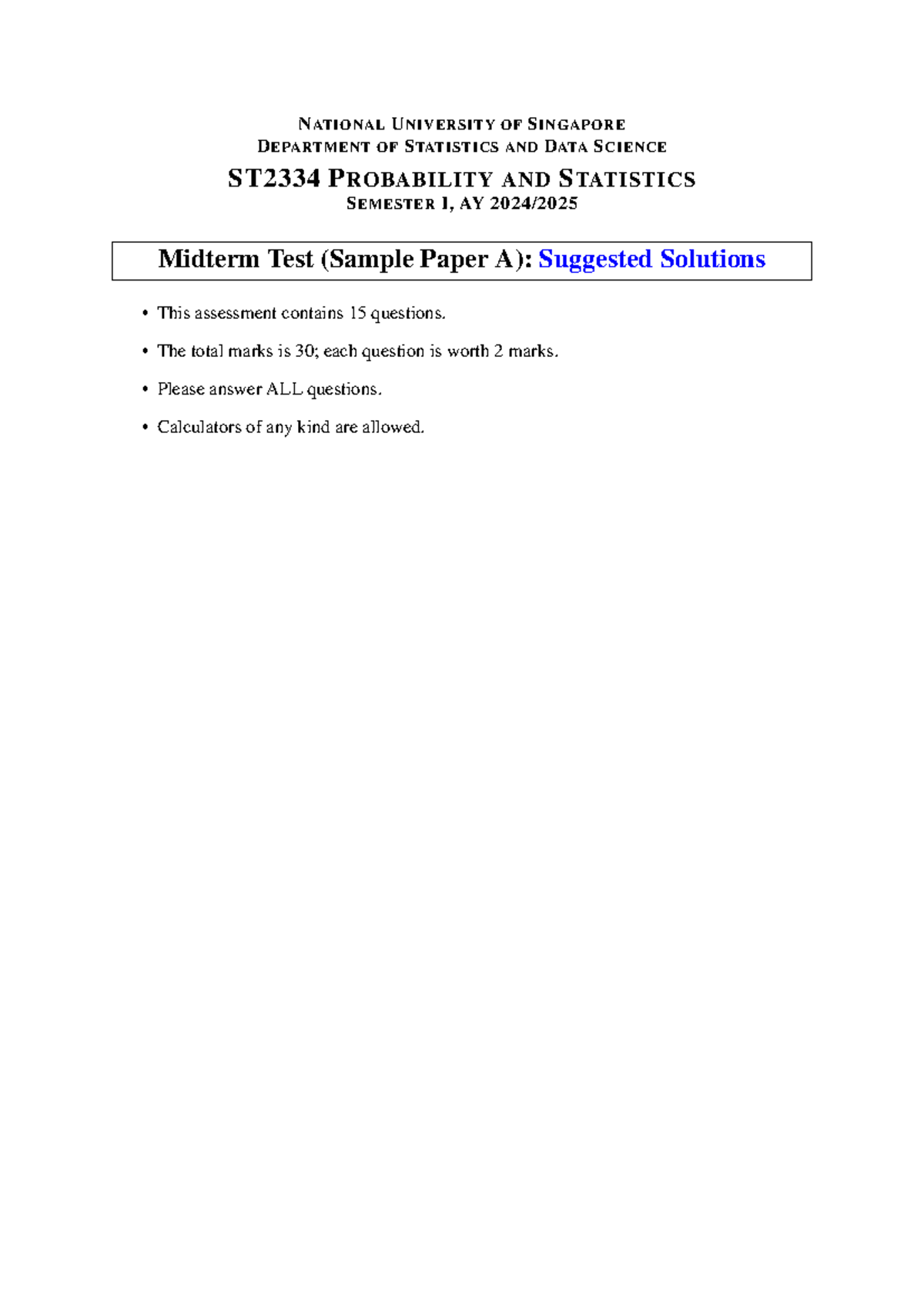 Sample A-midterm-2425 Sem 1-solutions - NATIONAL UNIVERSITY OF ...
