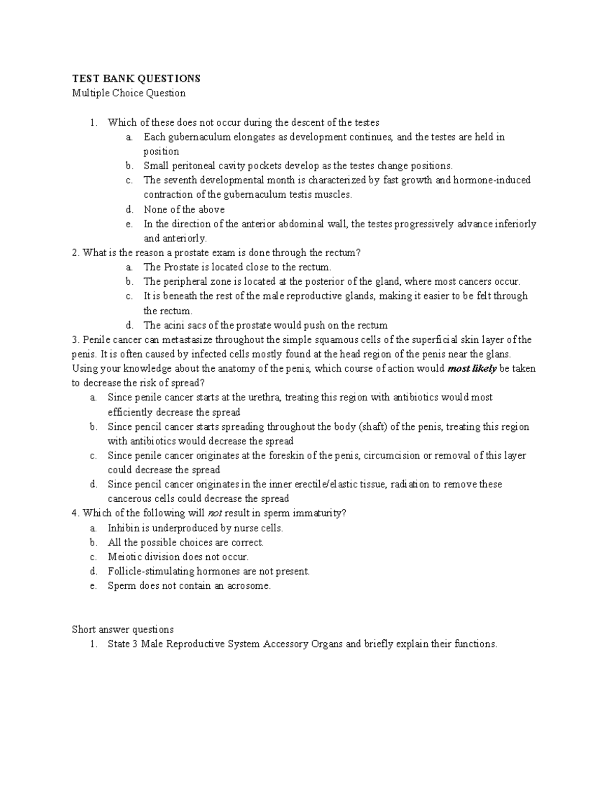 TEST BANK Questions - PRACTICE QS FOR TERM TESTS - TEST BANK QUESTIONS ...