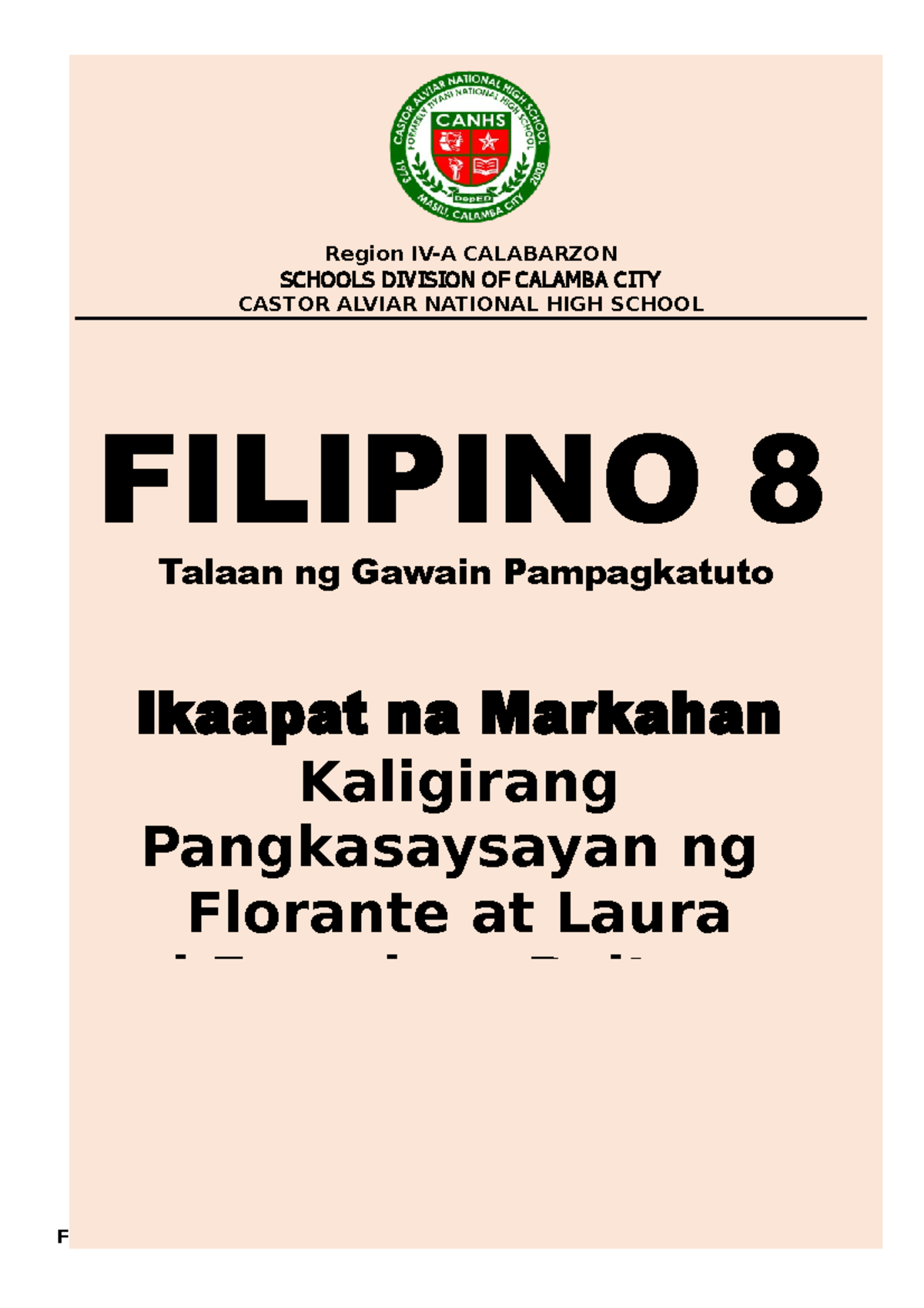 Filipino 8- Worksheet - Florante at Laura - Filipino – Baitang 8 Region ...