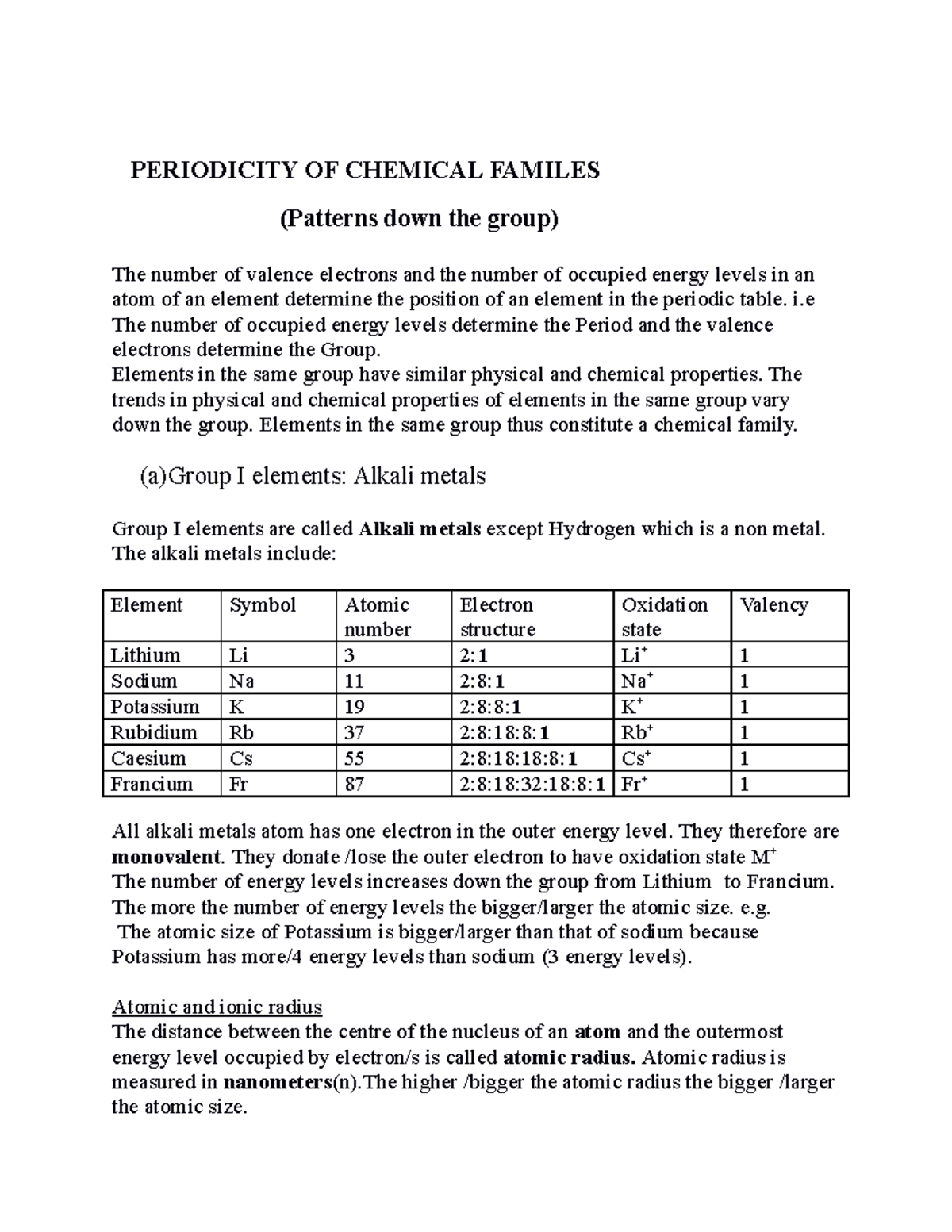 Periodicity of chemical families - chem - f2 - v1 - PERIODICITY OF ...