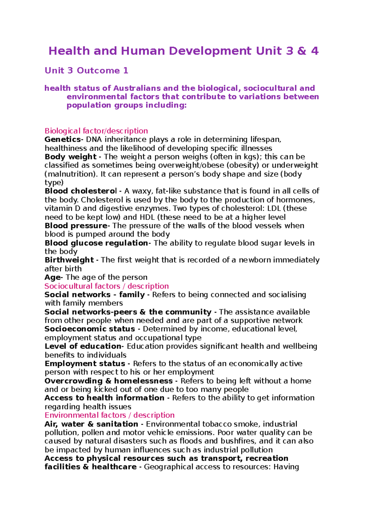 Health and Human Development Unit 3 DOT Point 5 - Health and Human ...