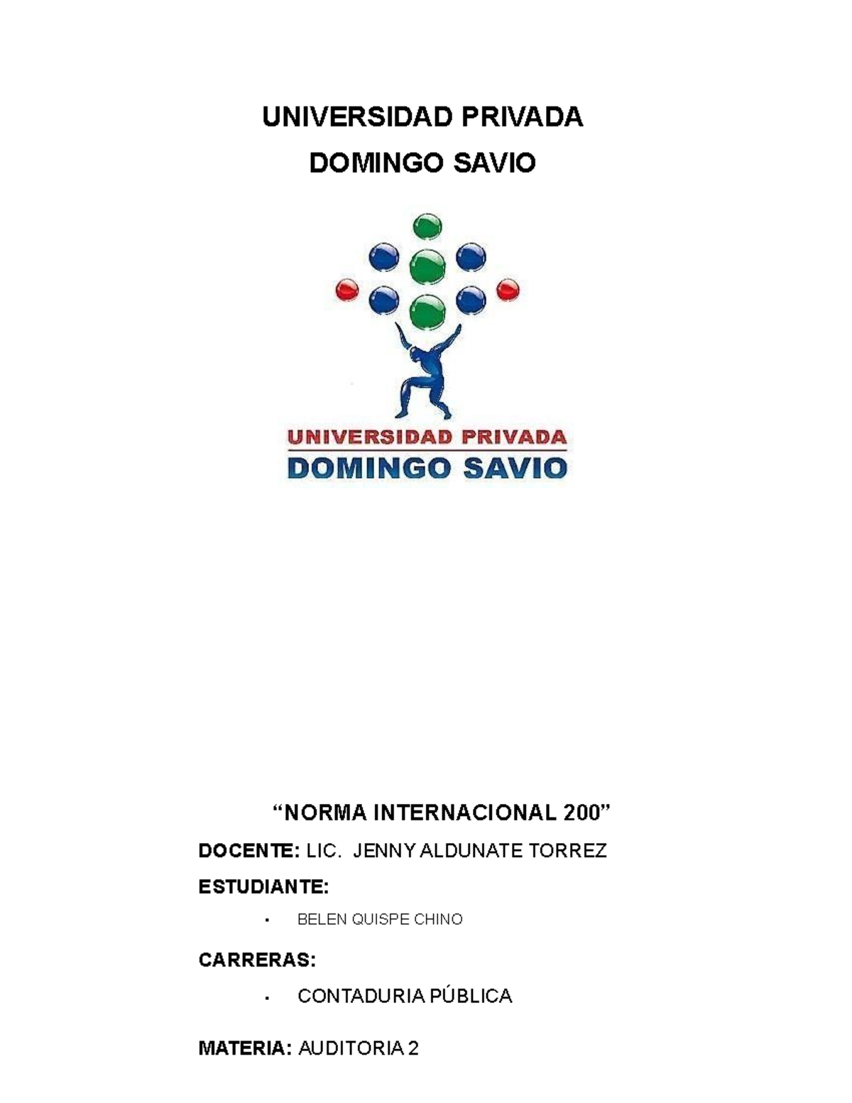 NIA 200 - RESUMEN DE LA NORMA INTERNA DE AUDITORIA 200 - UNIVERSIDAD ...