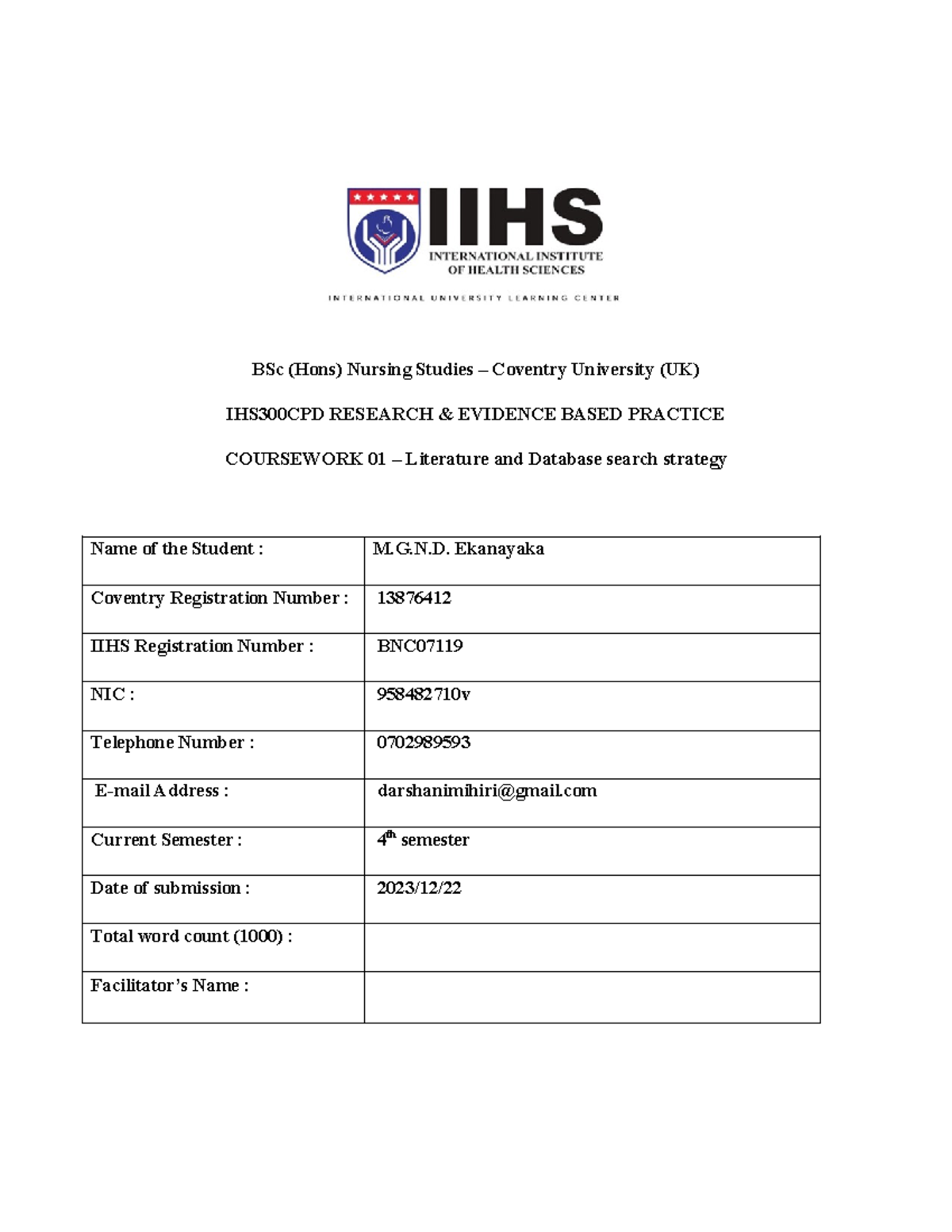 research cw1- Final submission - BSc (Hons) Nursing Studies – Coventry ...
