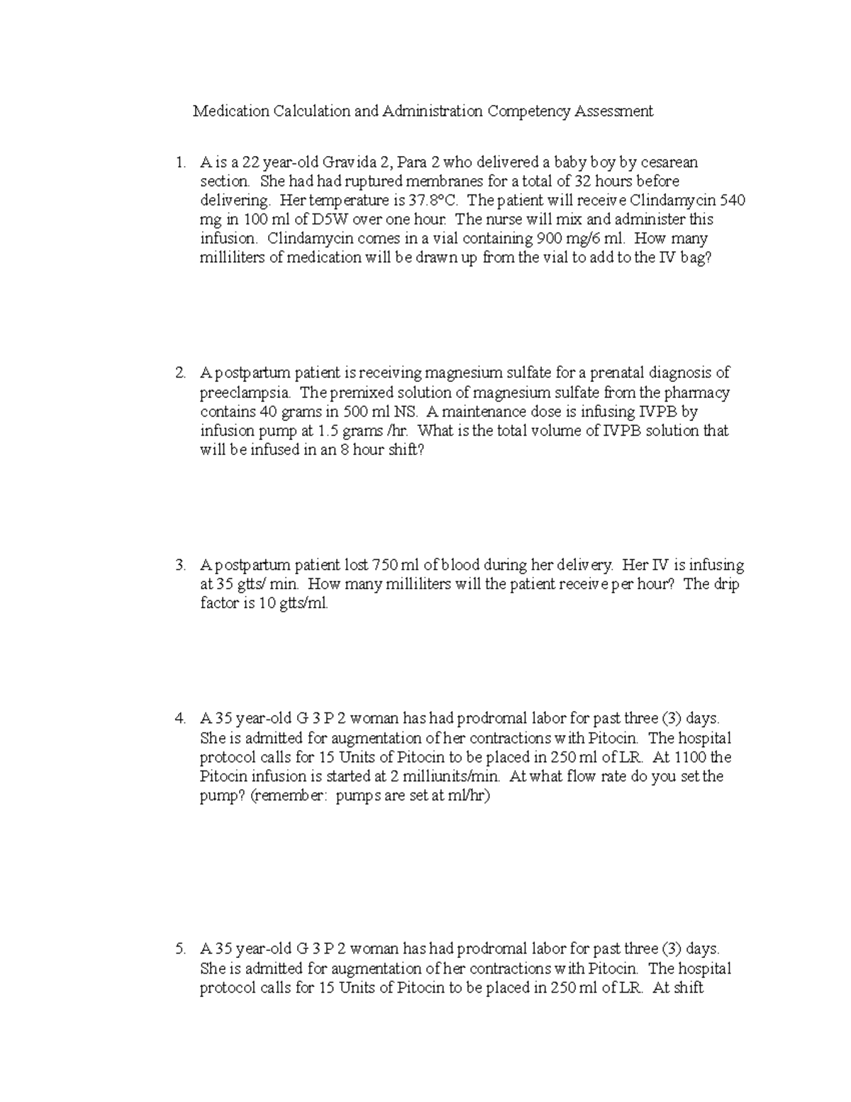 Medication Calculation and Administration Competency Assessment - A is ...