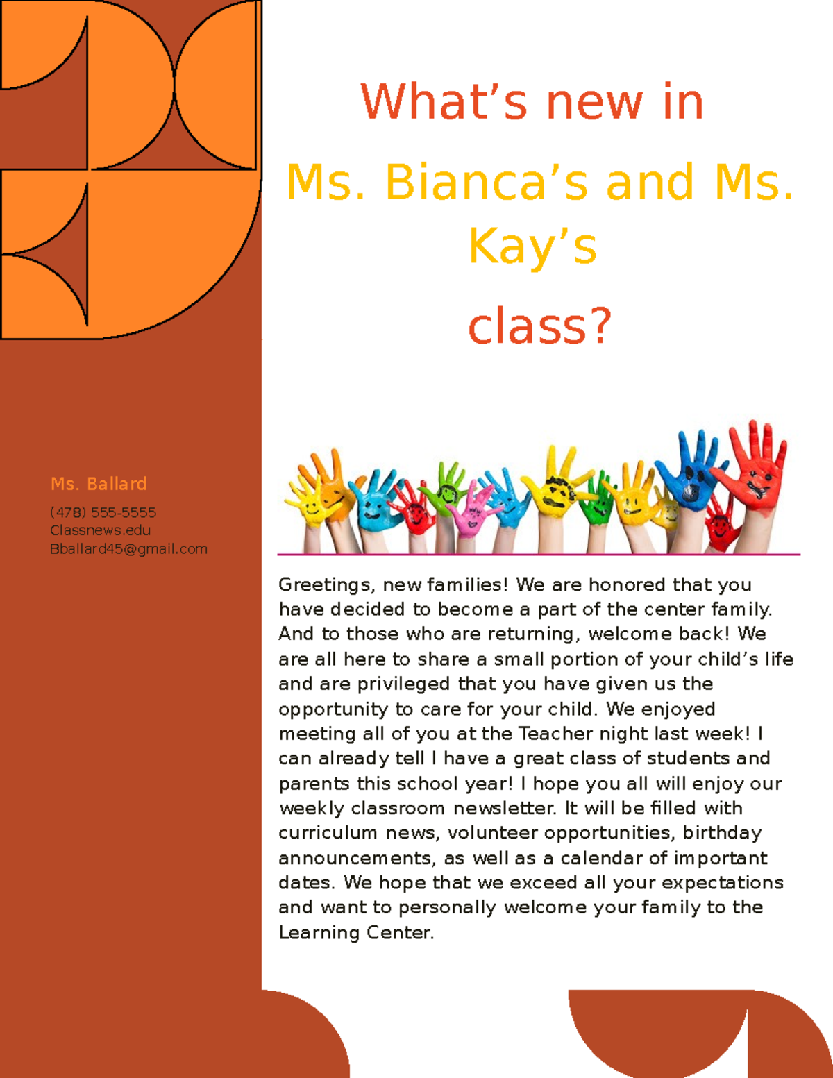 Bballard Curriculum Night Newsletter 9172021 - What’s new in Ms. Bianca ...