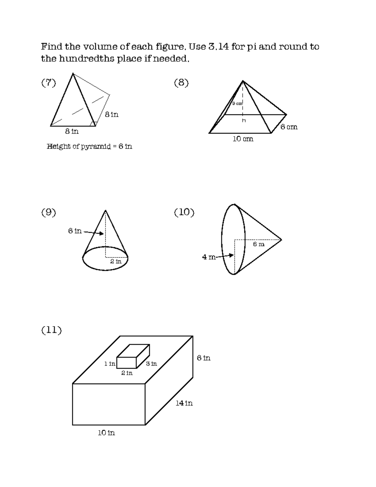 Volumeand Surface Area sheet 2 - Find the volume of each figure. Use 3 for pi and round to the ...