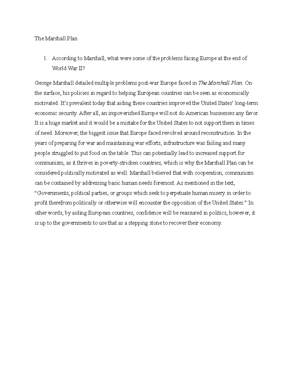 HIST17C The Marshall Plan #11 - The Marshall Plan According to Marshall ...