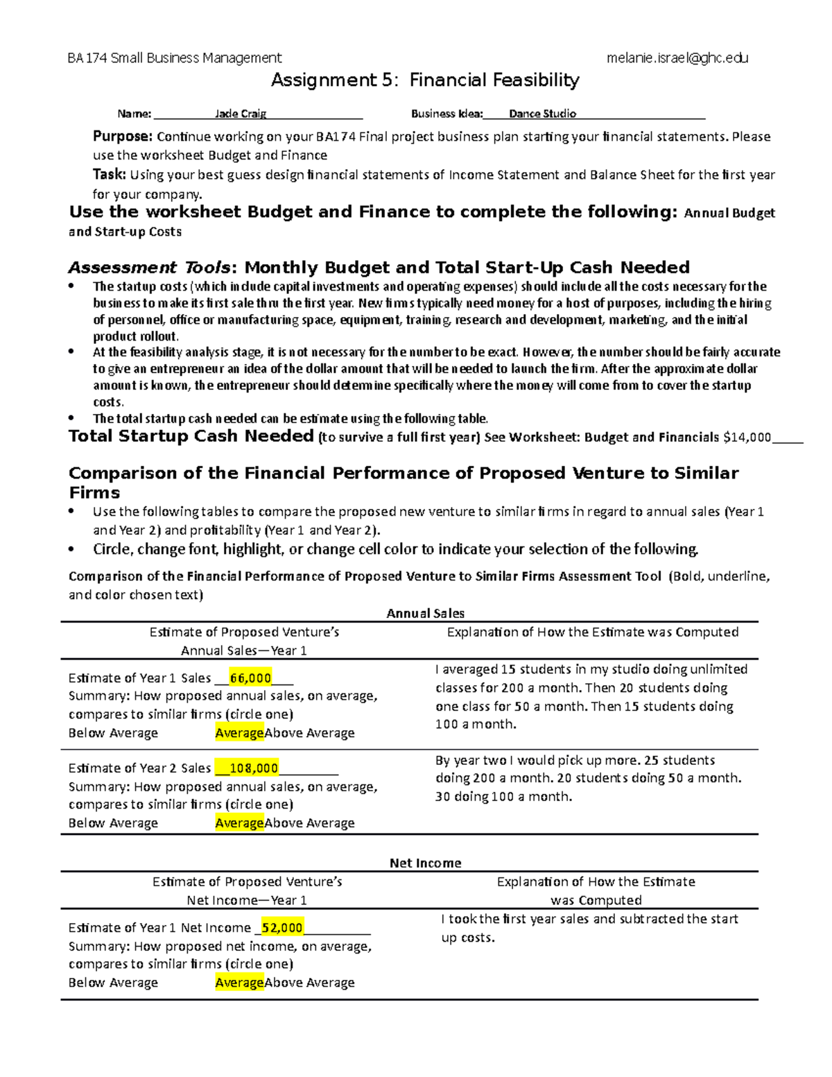 BA174 Assignment 5 - BA174 Small Business Management melanie@ghc ...