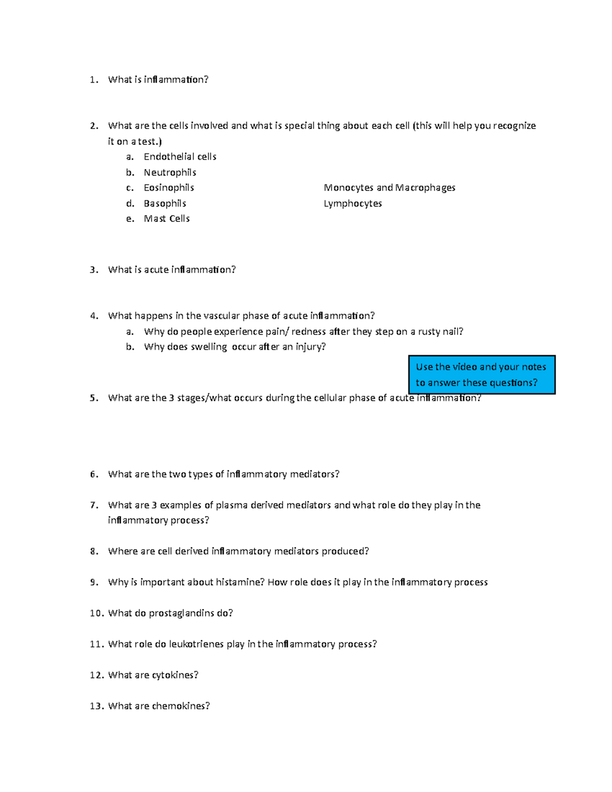 NUR 324 Inflammatory Response Study Guide - What is inflammation? What ...